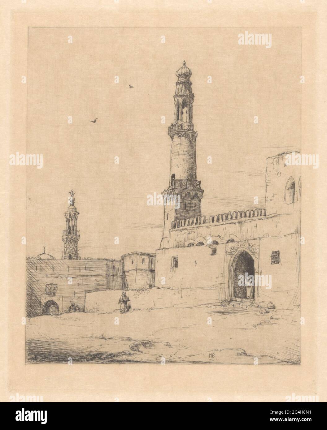 Street view with mosques. A face on a street with different buildings ...