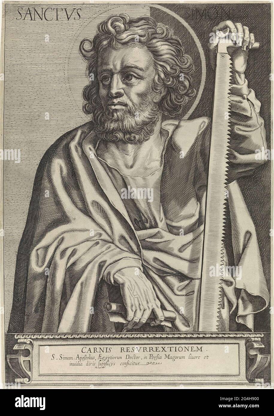 . The apostle Simon, leaning on a sword. In his right hand he holds a ...