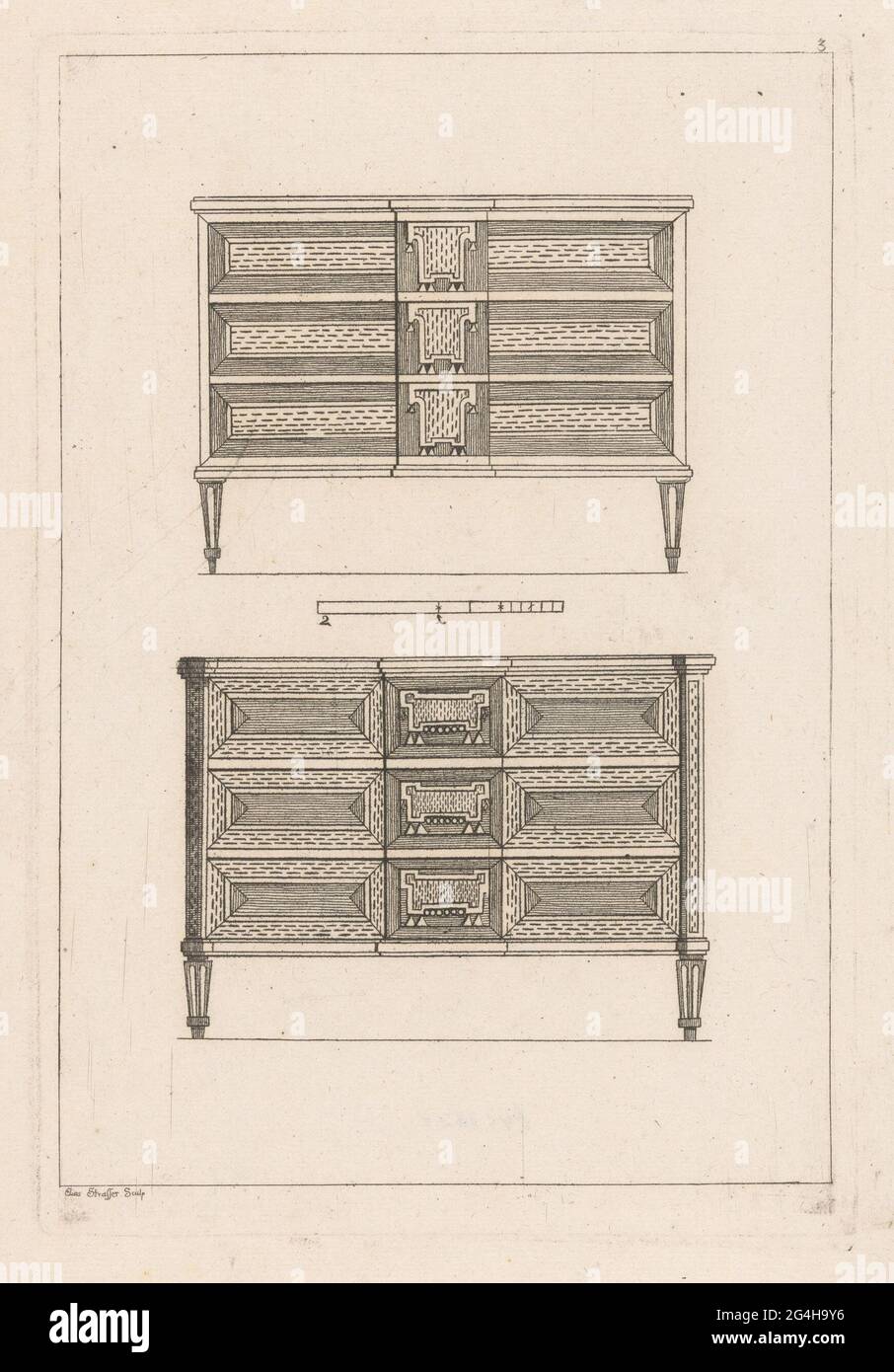 Two chests of drawers; Small furniture. Two designs for cabinets with ...