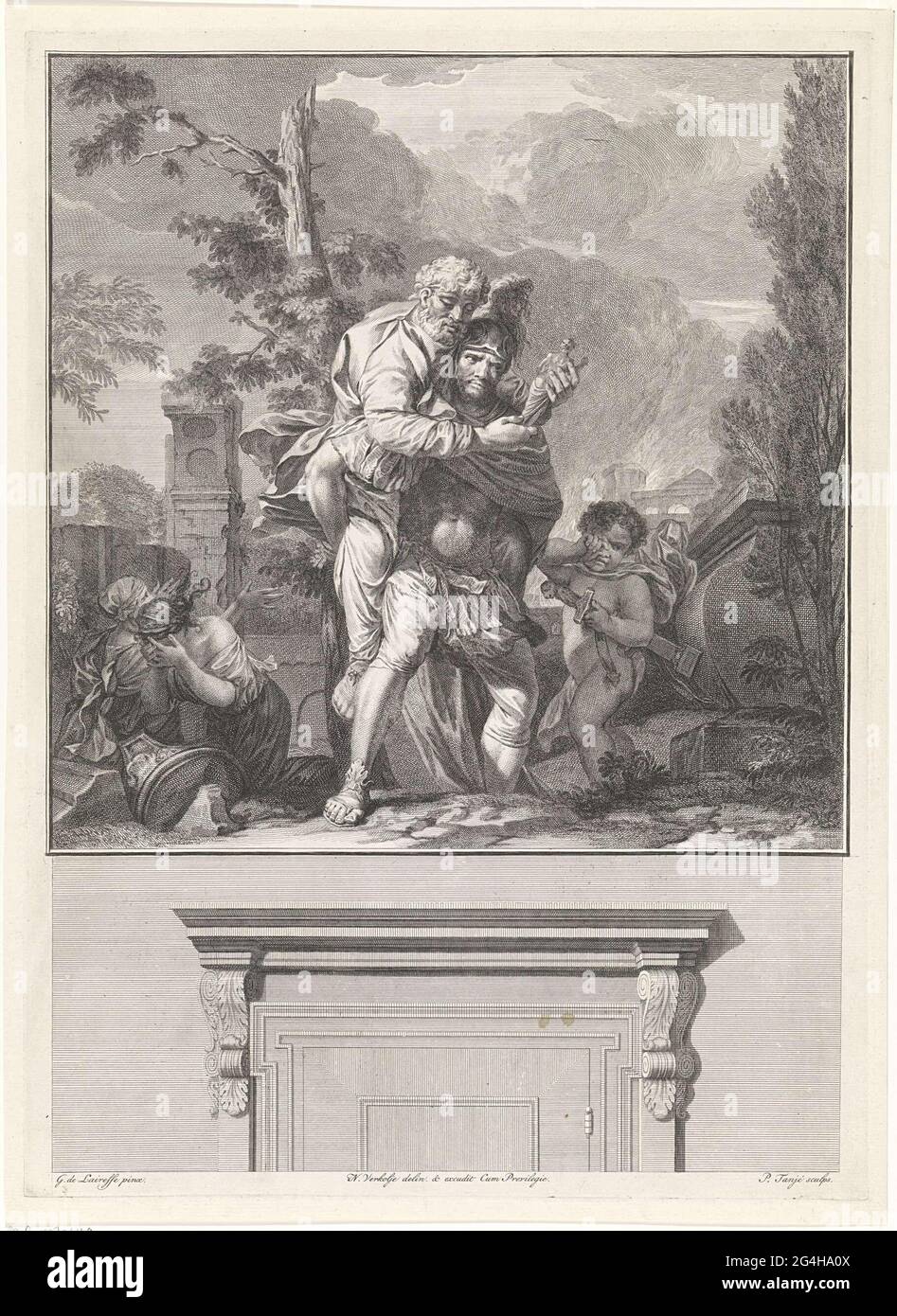 . Aeneas escape the burning troy with his old father Anchises on his ...