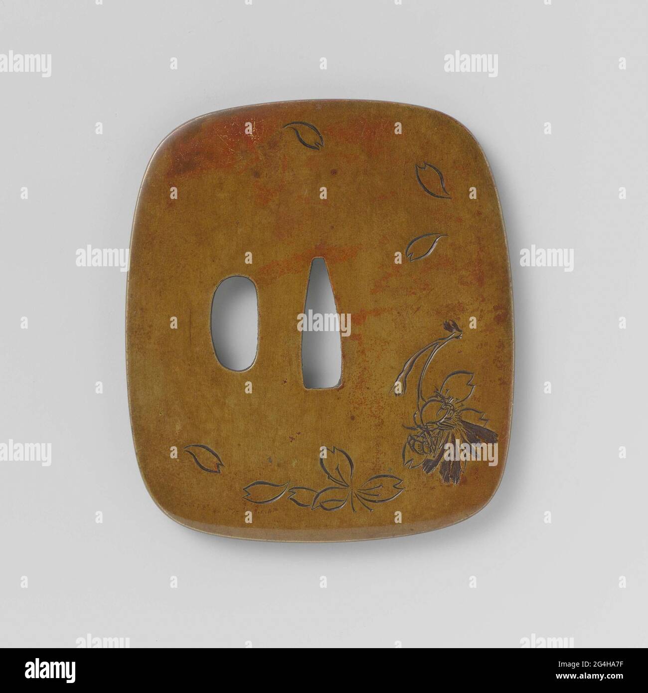 . Completed rectangular tsuba with front side in Katakiri-Bori on the ...