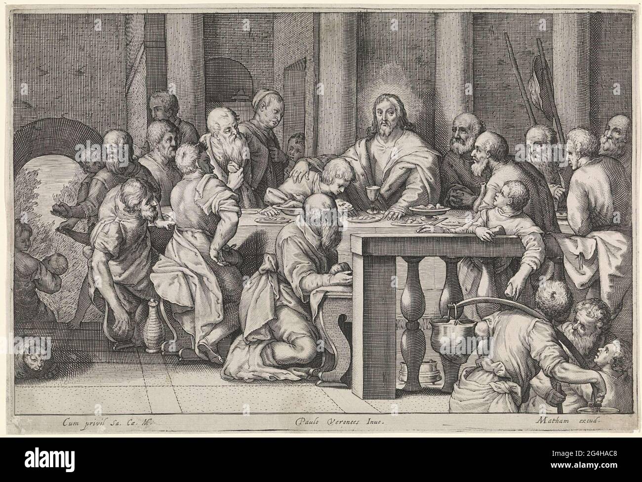 . Christ with his disciples around the table during the last supper ...