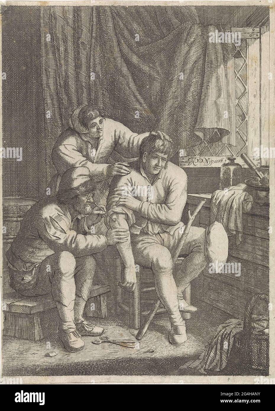 . In a room at a window, a surgery burns out the wound of a man ...