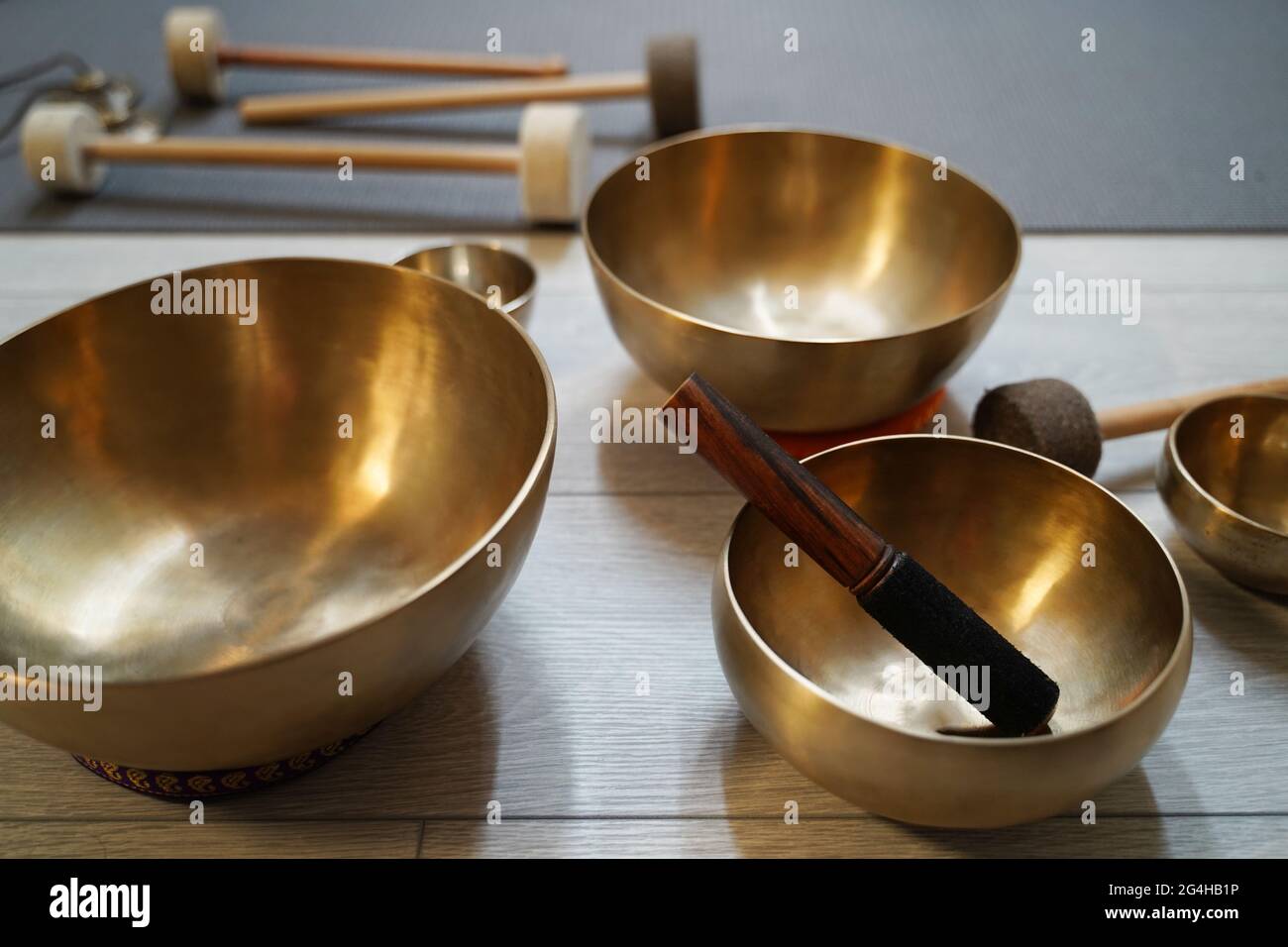 Gong yoga close up on instruments for sound relaxation and meditation ...