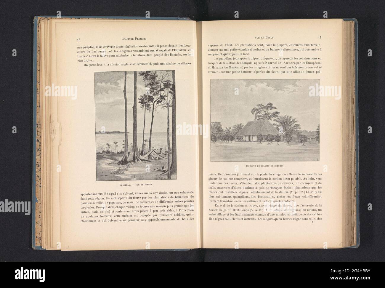 Photo production of a drawing, representing the Congo River in Lukolela ...