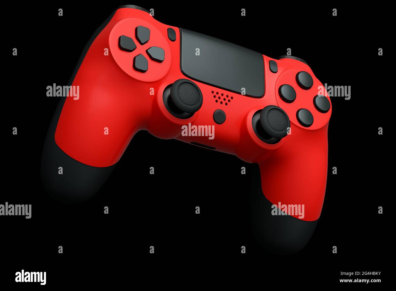 Realistic red joystick for video game controller on black background ...