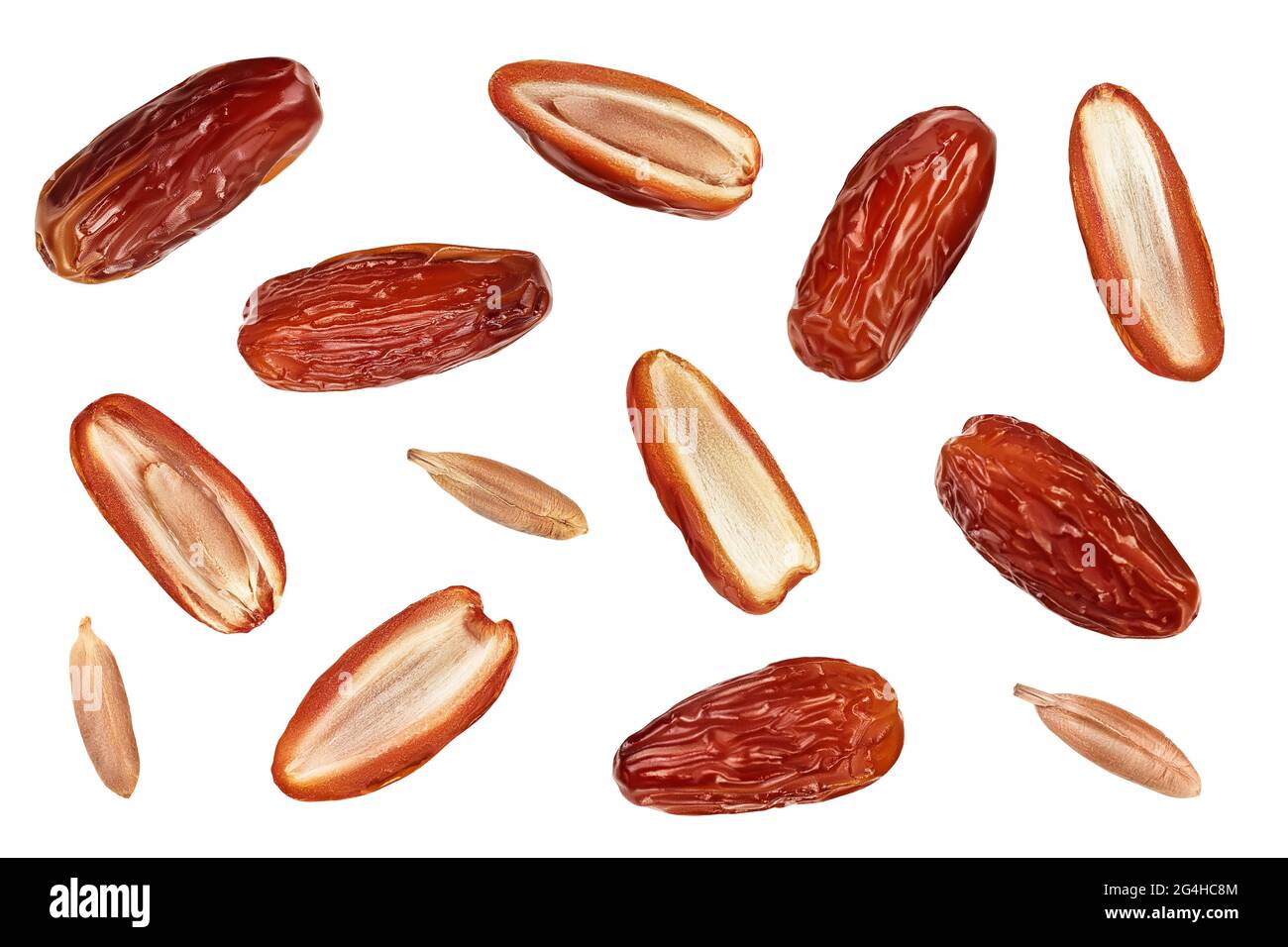 Dates isolated on white background. Top view. Flat lay. Set or ...