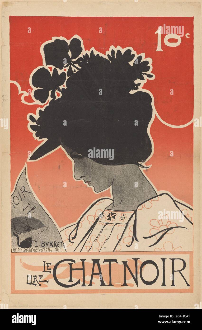 Poster for the magazine Le Chat Noir; Lire Le Chat Noir. A woman with a ...
