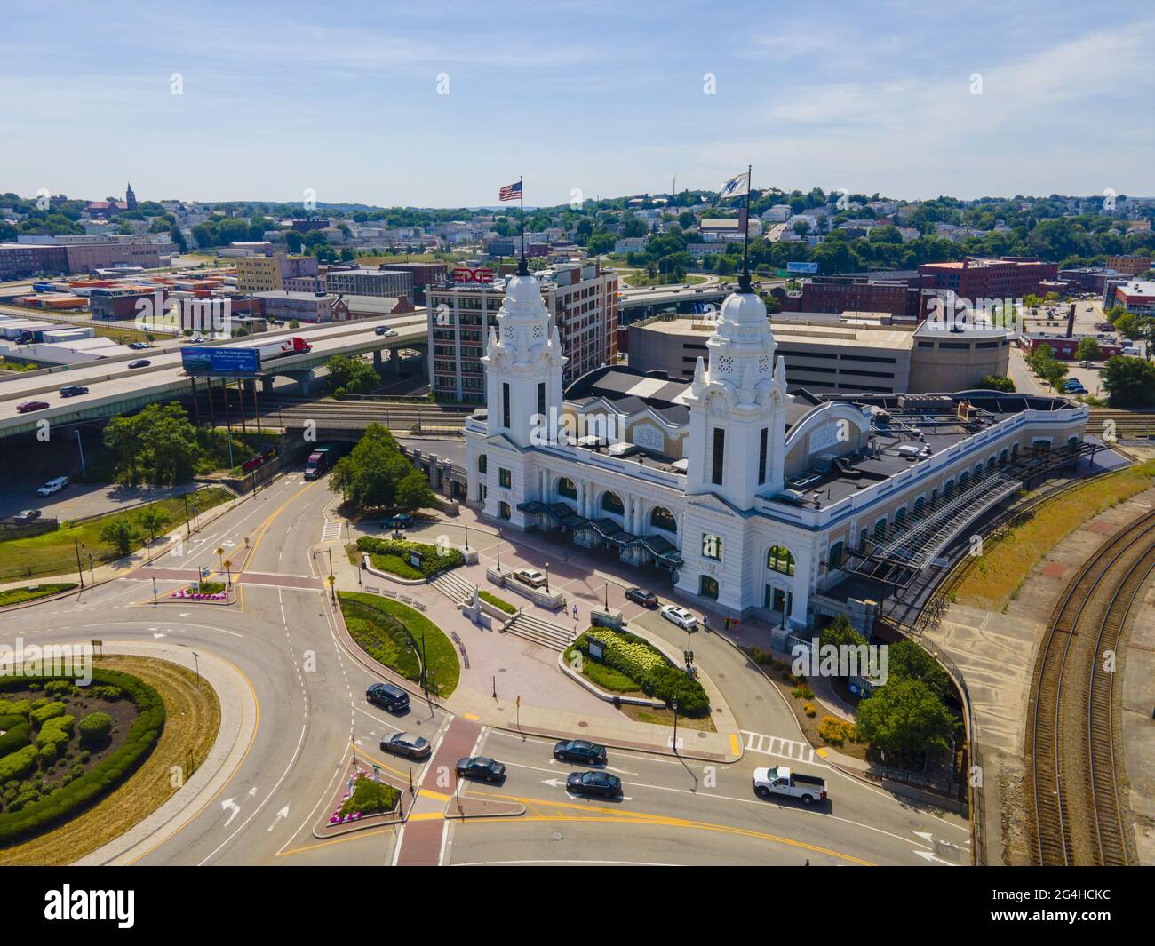 Worcester Union Station aerial view. The station was built in 1911, is ...