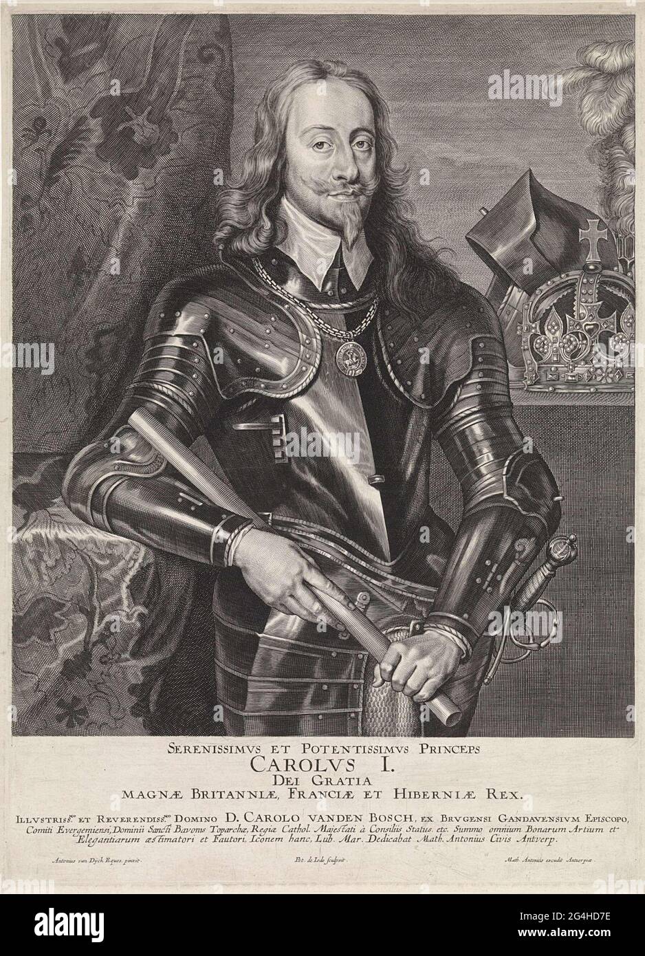 . Portrait of Charles I, king of England, in half. He carries a harness ...