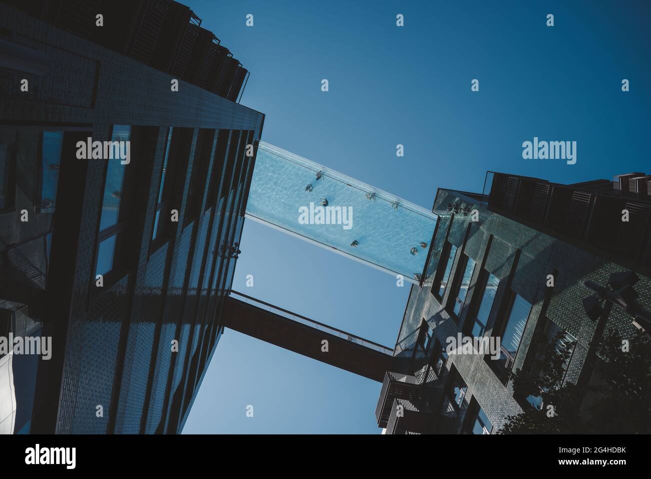 Vauxhall, London | UK - 2021.06.13: Swimmers enjoy warm weather in the ...