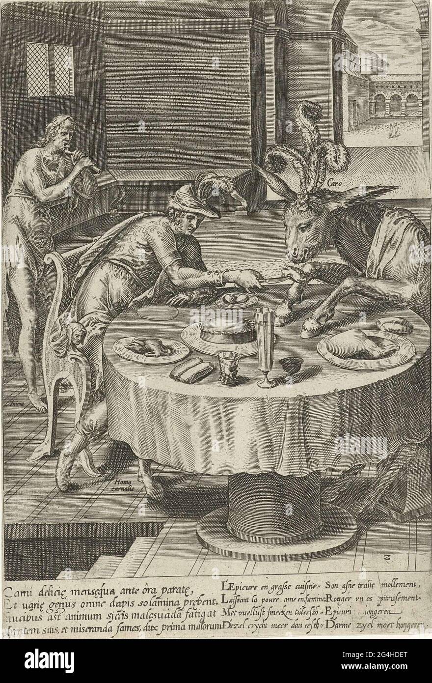 . The personification of the lusty man (Gay Carnalis) is sitting ...