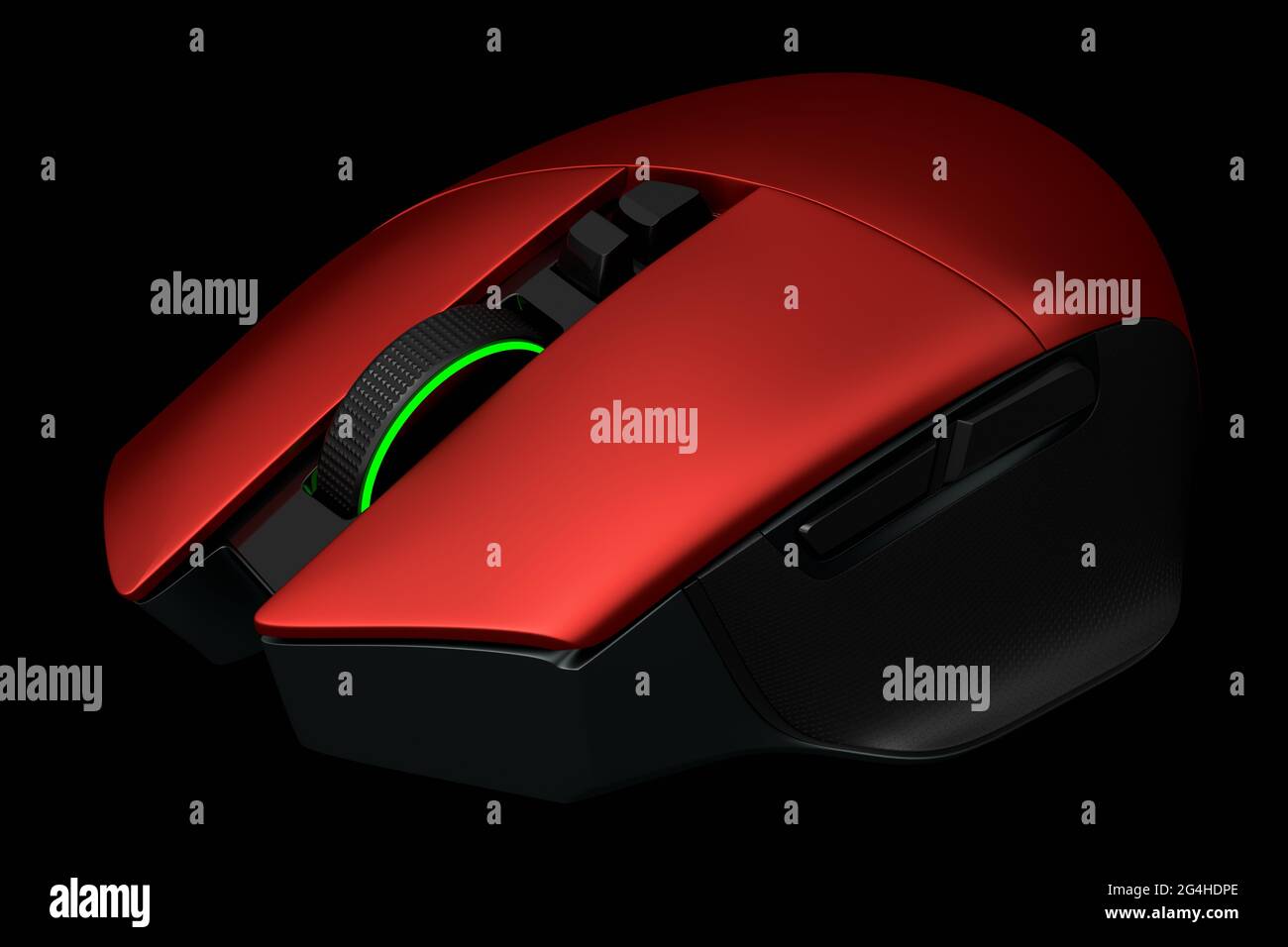 Modern wireless gaming computer mouse isolated on black background ...