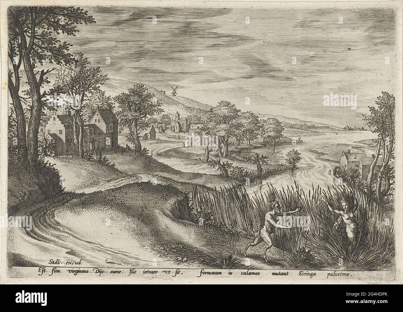 . Landscape with a river. Pan the Nymph Syrinx haunts in the foreground ...