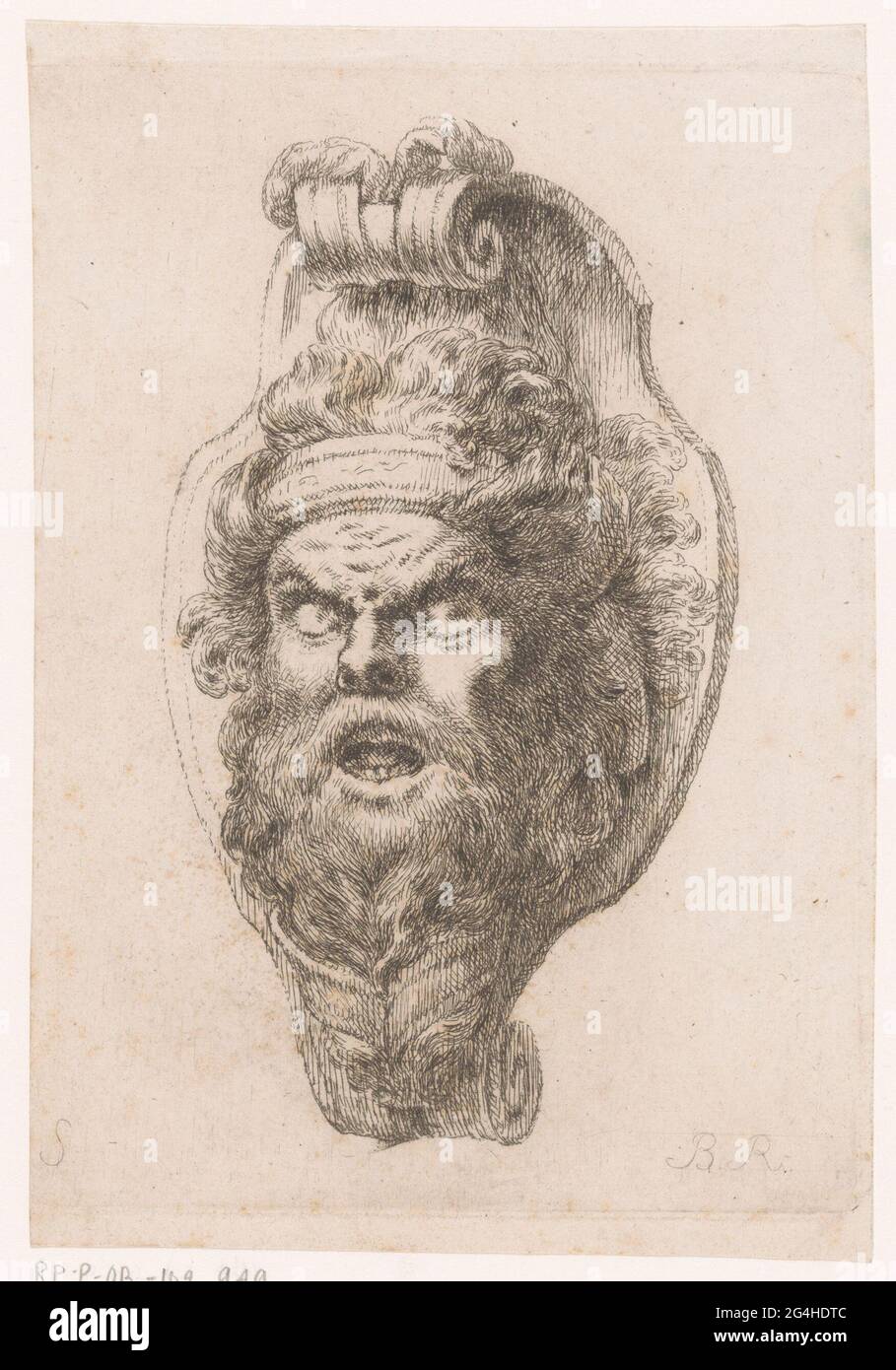 Mascaron with bearded men's head; Mascaroons and helmets of the ...