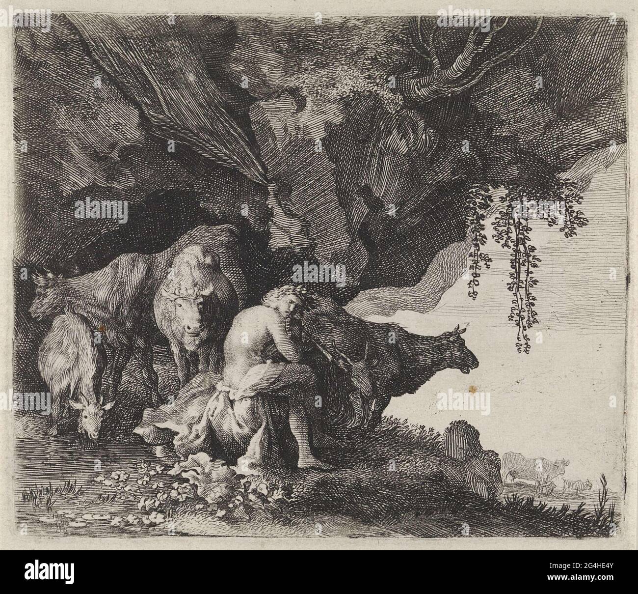 . Apollo plays the flute, his flock behind him. Scene from Ovid ...