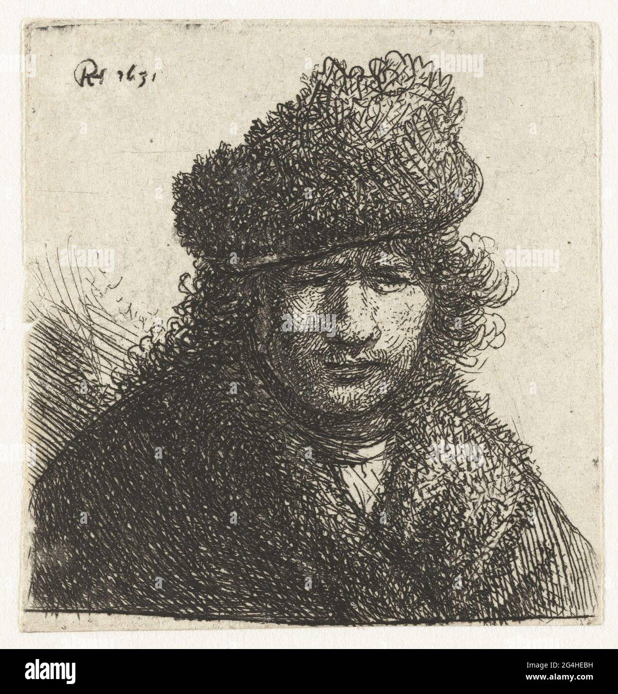. Self-portrait of Rembrandt with fur hat and jacket, worked up by his ...