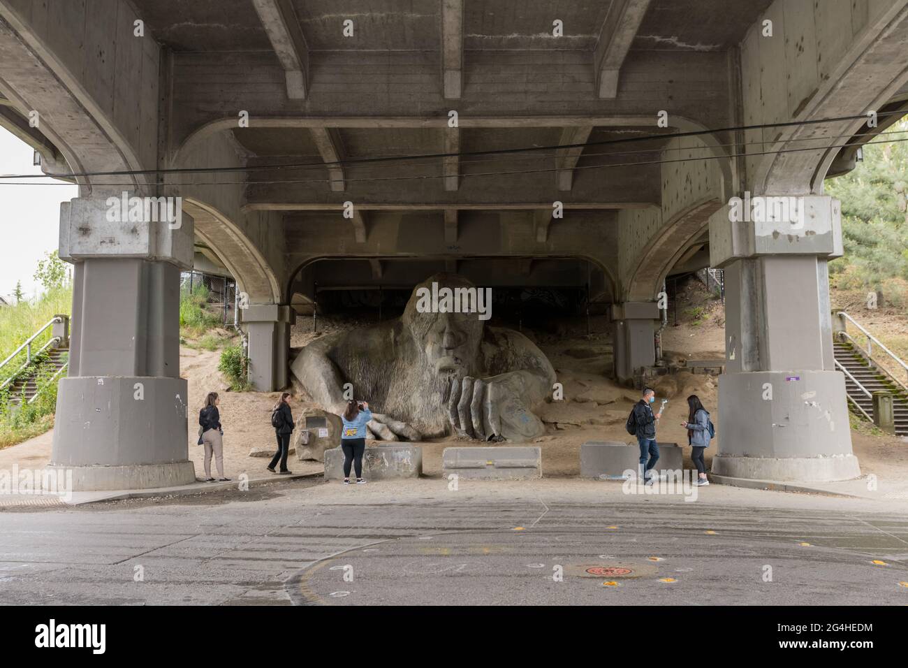 Seattle, USA. 24Th May, 2021. The Fremont Troll under the Aurora bridge ...