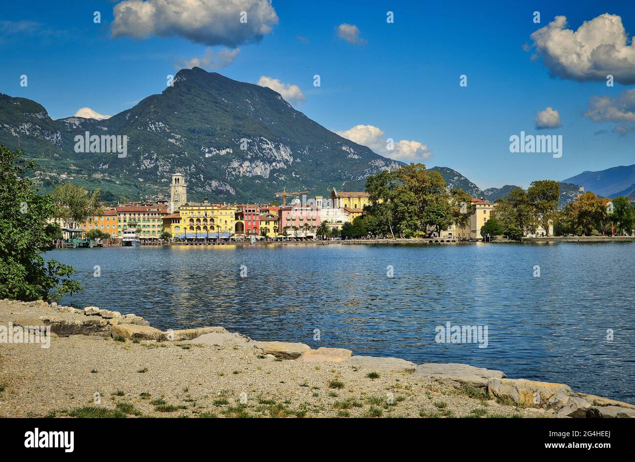 beautiful landscape of Riva del Garda, Italy- garda lake with pier ...