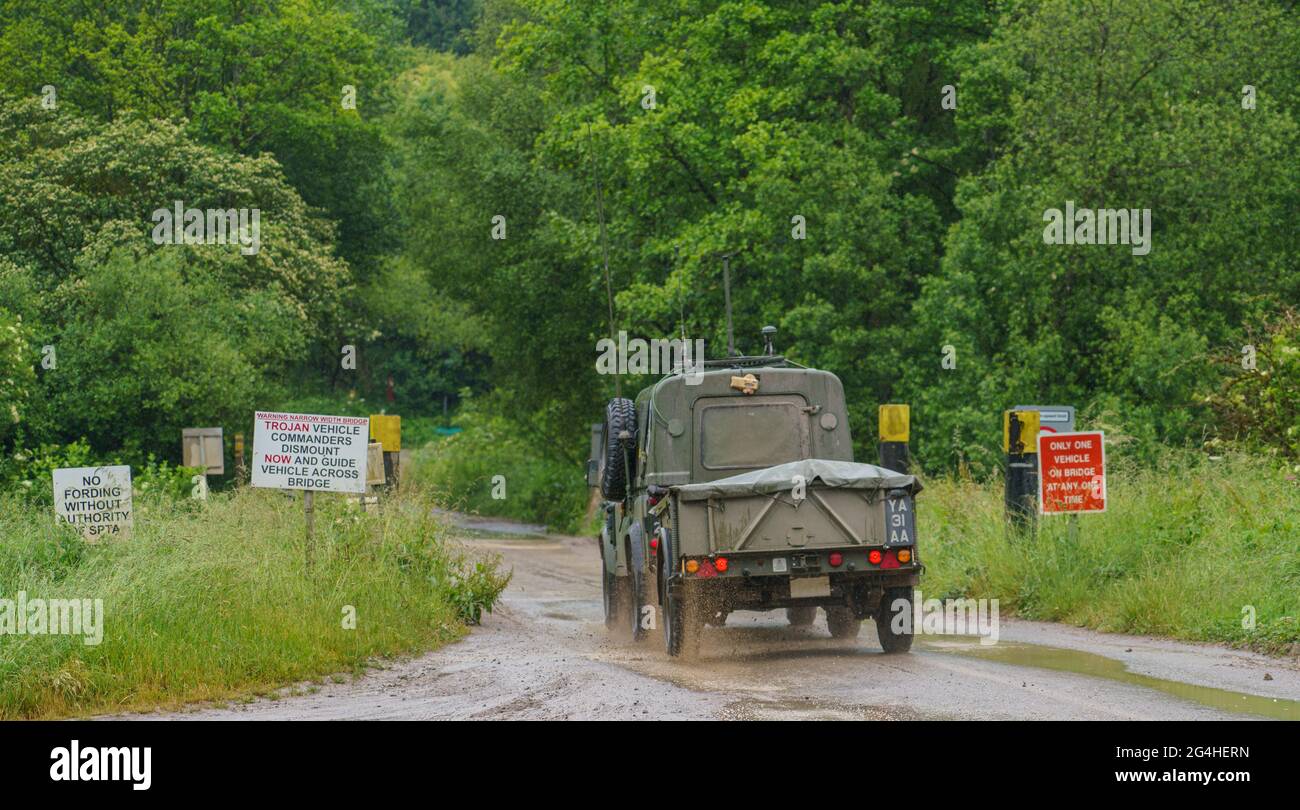 british army land rover defender light infantry vehicle with trailer on ...