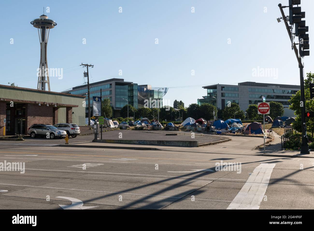 Seattle, USA. 21 Jun, 2021. Homeless tents in downtown by the Gate ...