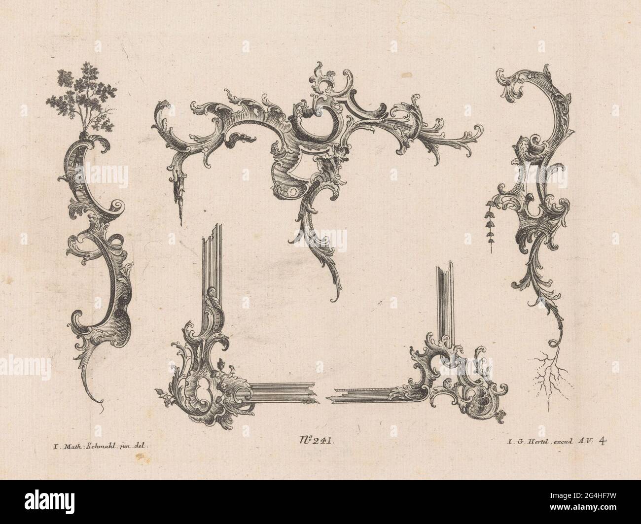 Rocaille ornaments and frame. Rocaille ornaments with branches and leaf ...