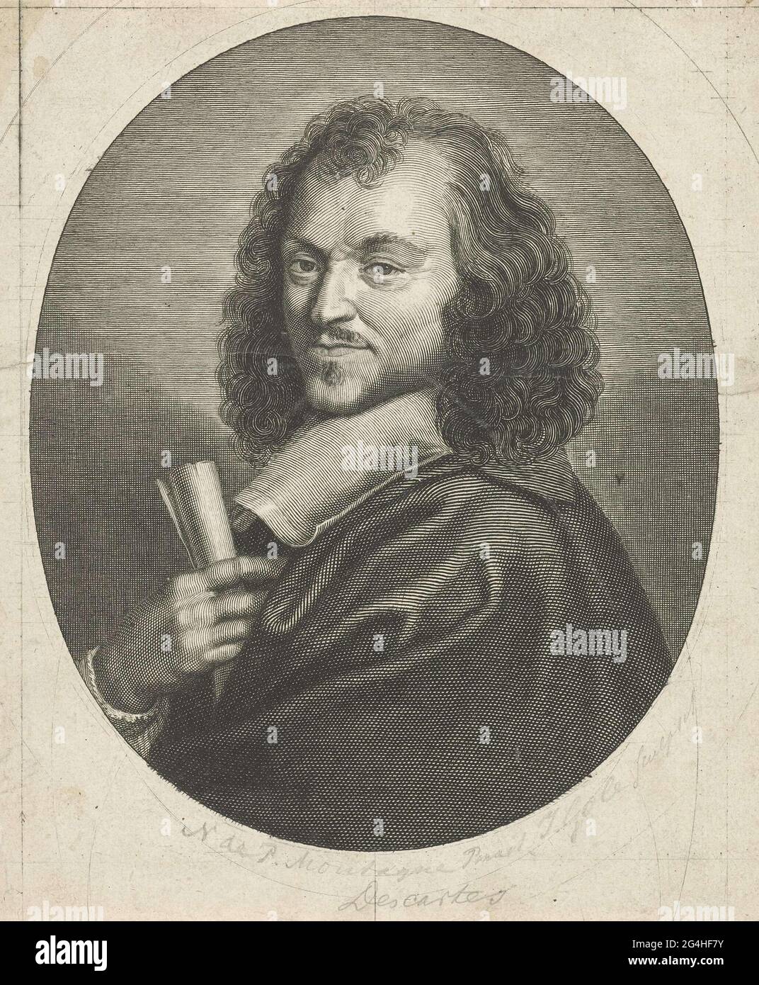. Portrait in oval list of René Descartes, French philosopher and ...