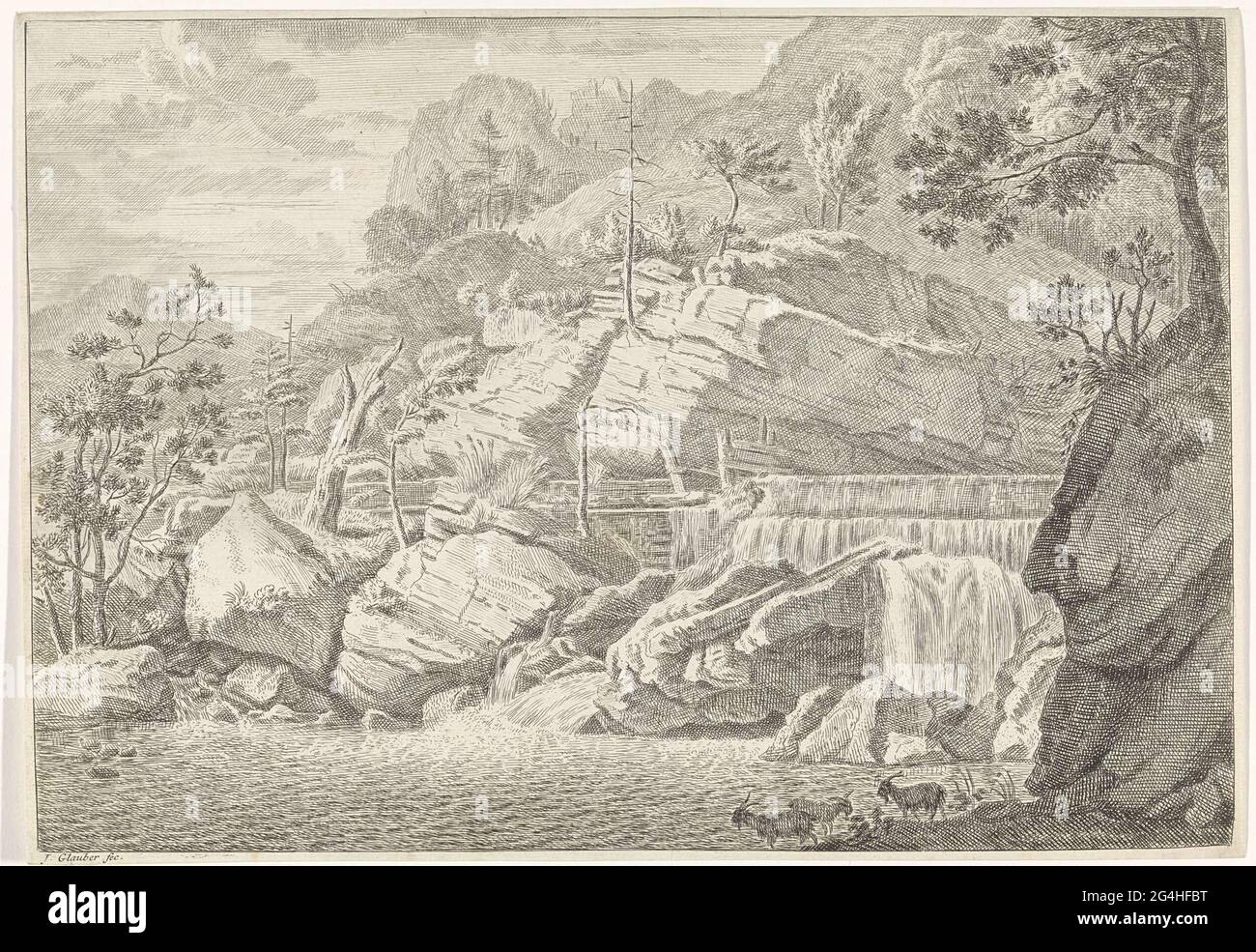 . View of the large waterfall of Chartreuse. In the background the ...