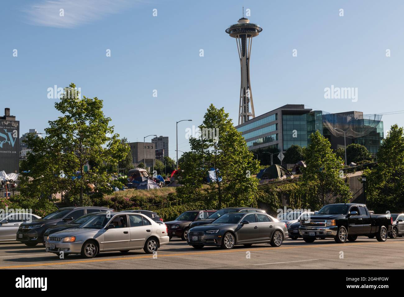 Seattle, USA. 21 Jun, 2021. Homeless tents in downtown by the Gate ...