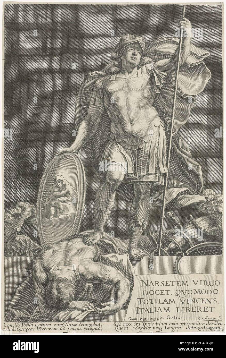 . The Byzantine General Narses, leaning on his shield on which Mary ...