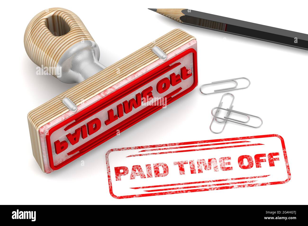 Paid time off. The stamp and an imprint. Rubber stamp and red imprint ...