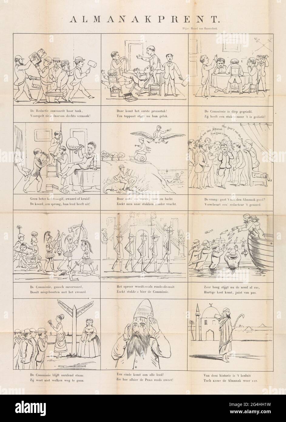 Cartoon in Leiden student almanak, 1869; Almanacpel. Leaf with twelve ...