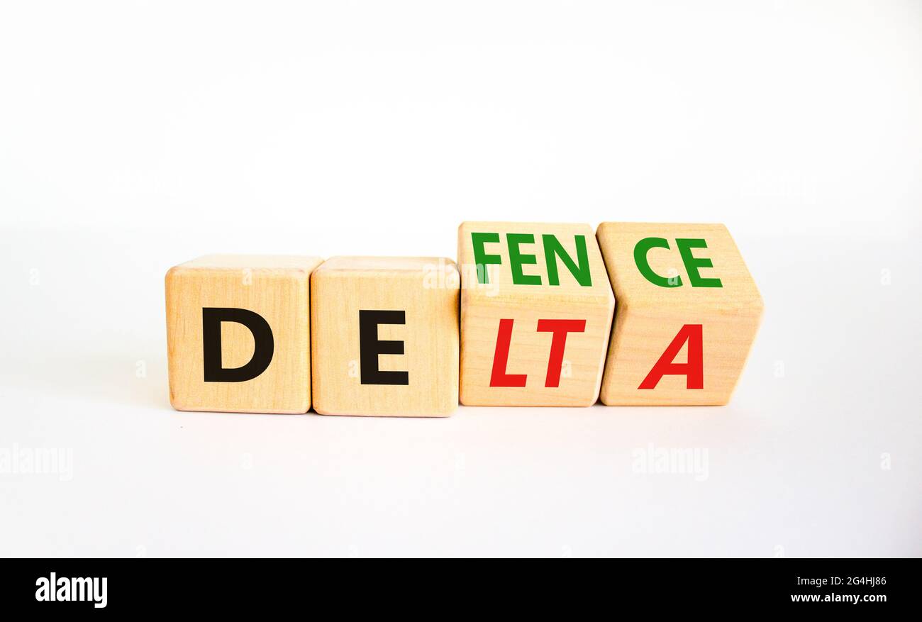 Covid-19 delta variant strain defence symbol. Turned the wooden cube ...