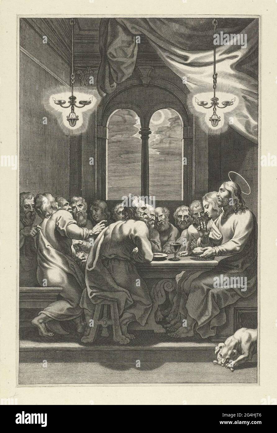 . Christ is at a table together with his students. He shares the bread ...
