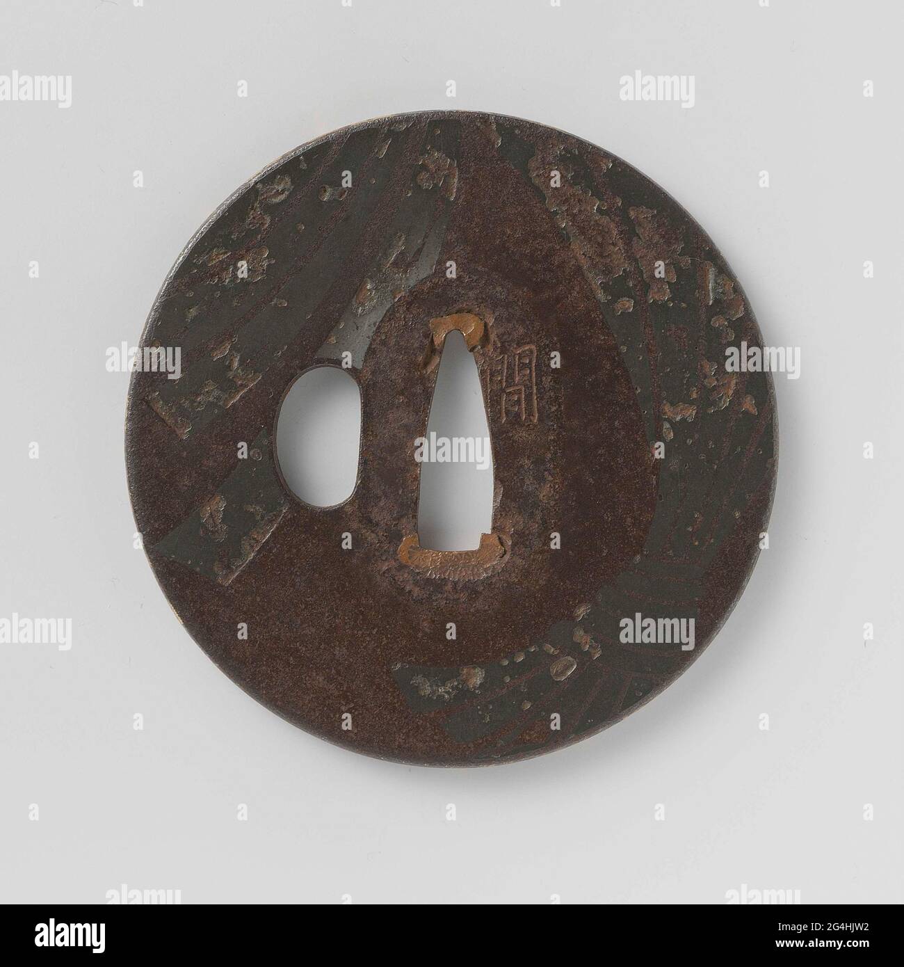 . Round tsuba with on both sides in potted and smooth polished shirome ...