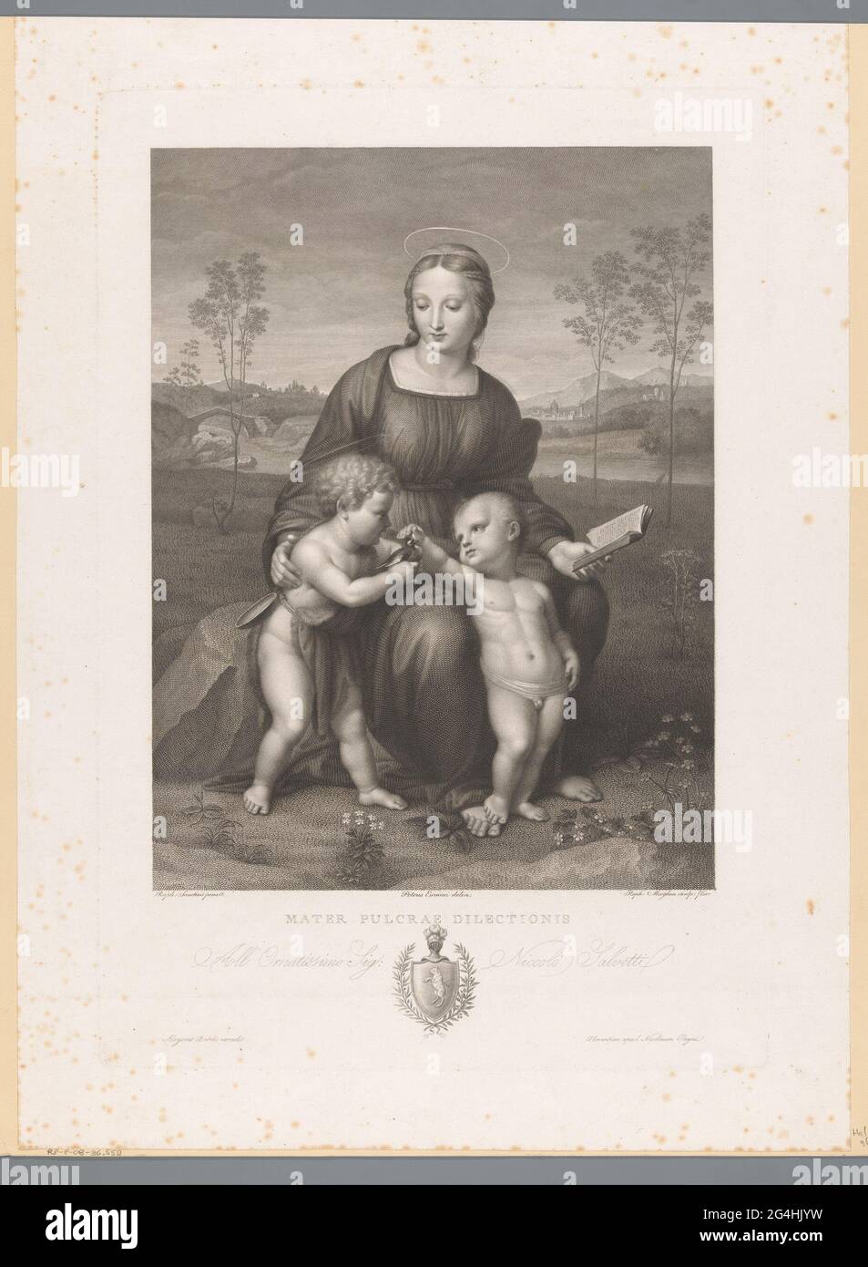 Maria with Christ and the young John the Baptist in a landscape with ...