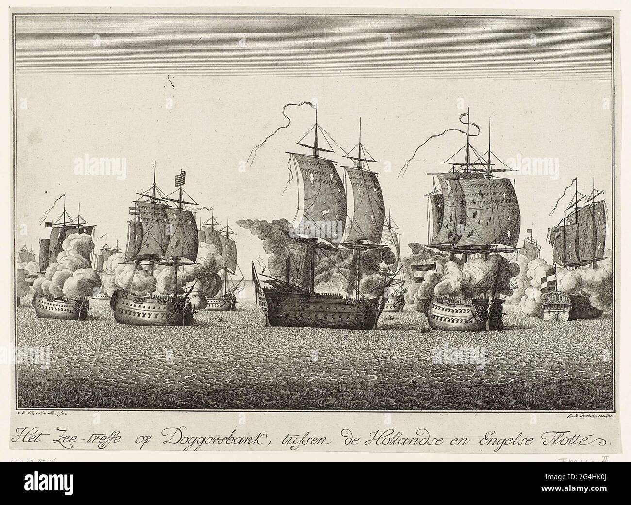 . The Dutch and English ships during the sea battle at Doggersbank on 5 ...