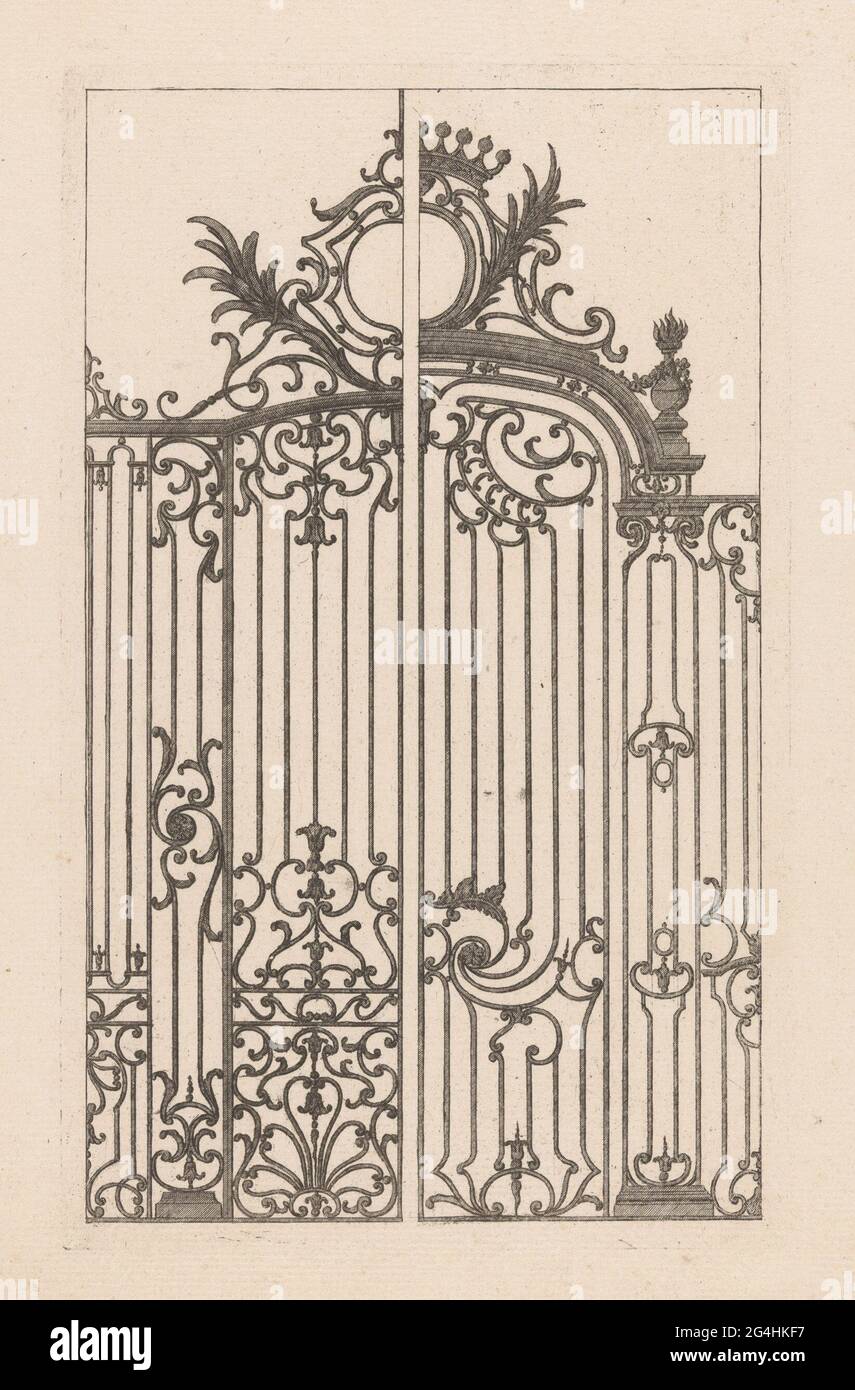 Gates with palm branches and crown. Two half designs for gates with ...
