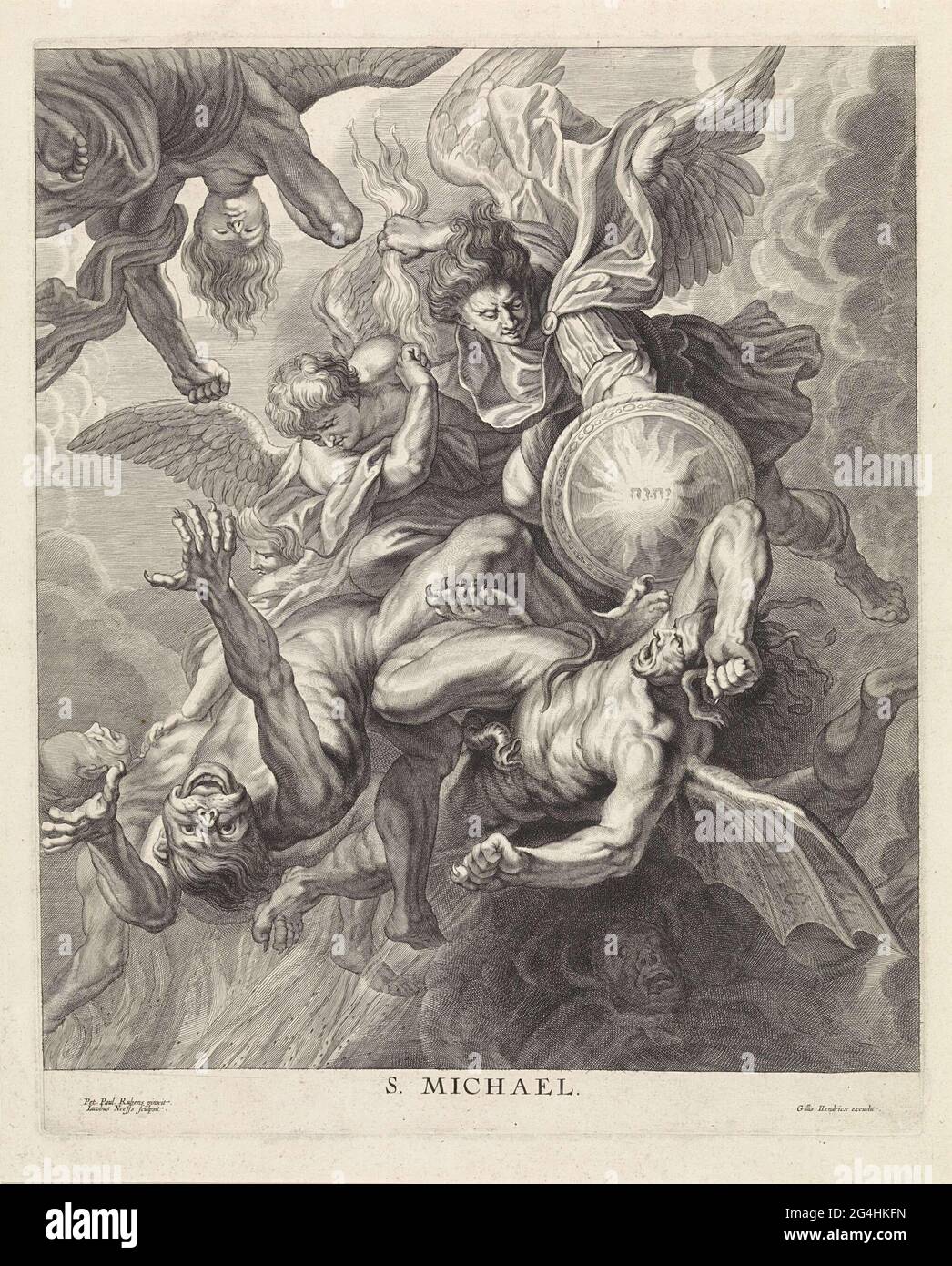 . The Archangel Michael, in his one hand a shield with the symbol of ...