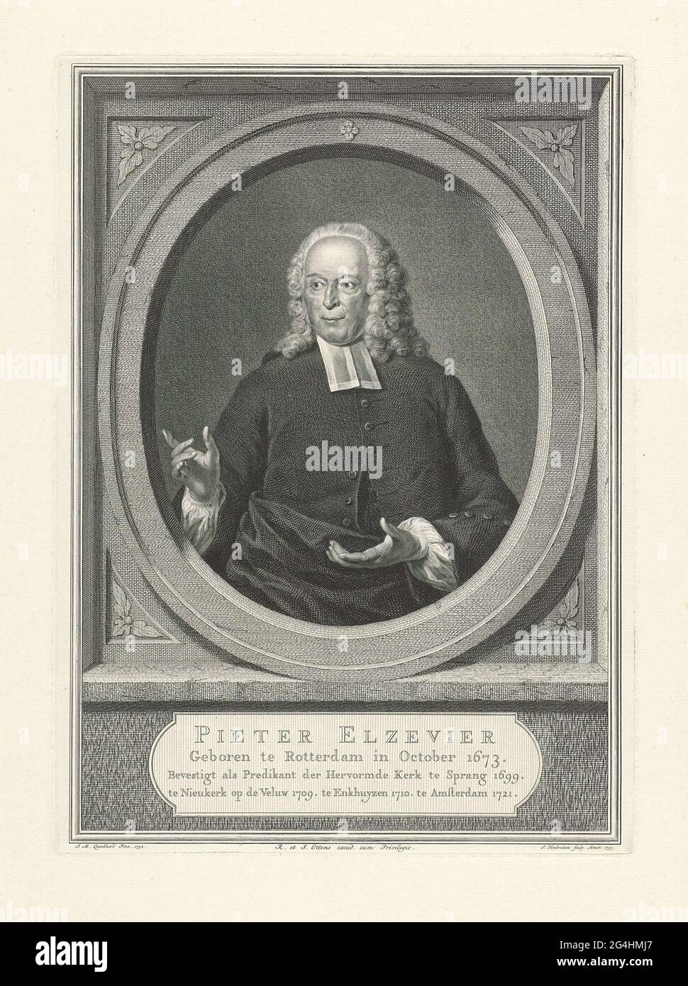 . Portrait in half of Adriaan Johannes Elzevier in an oval. Under the ...