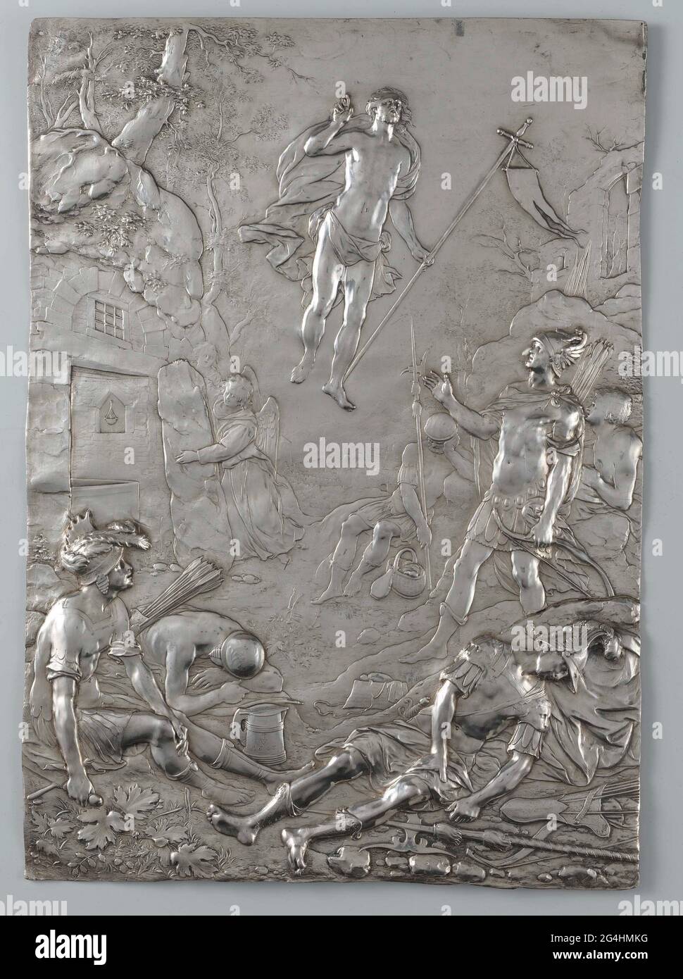 . An angel has rolled away the stone from Christ’s rock-cut tomb: the ...