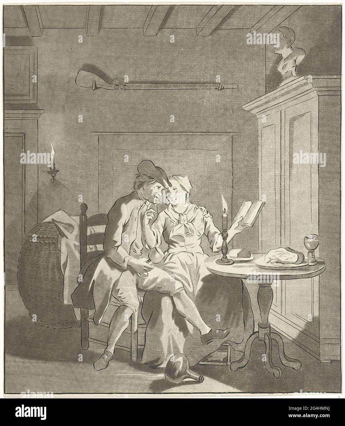 . Interior with a candlelight couple; The maid Bely enjoys her freer ...