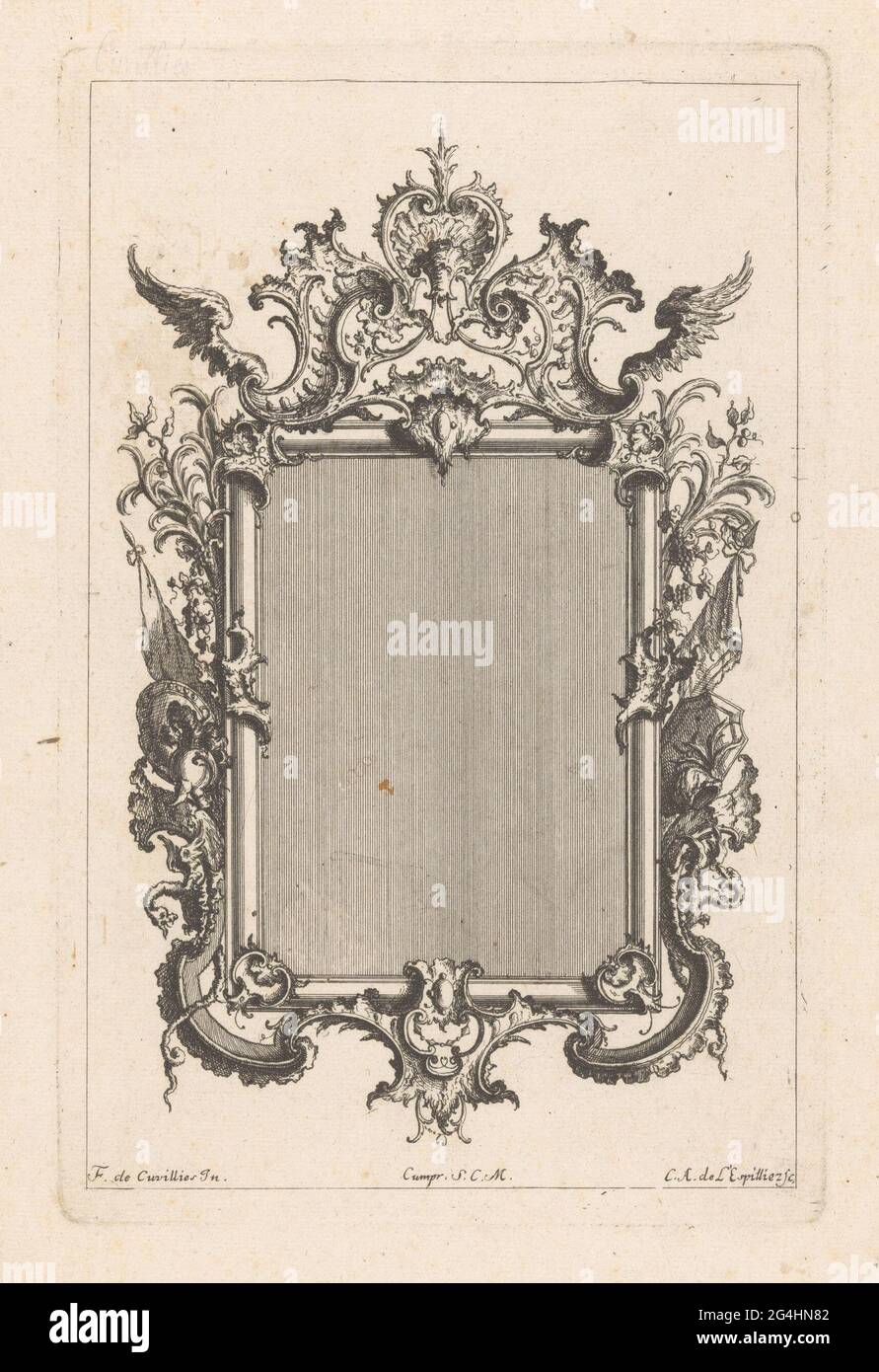 Picture frame with wings and flags; Picture frames. A Rocaille (mirror ...