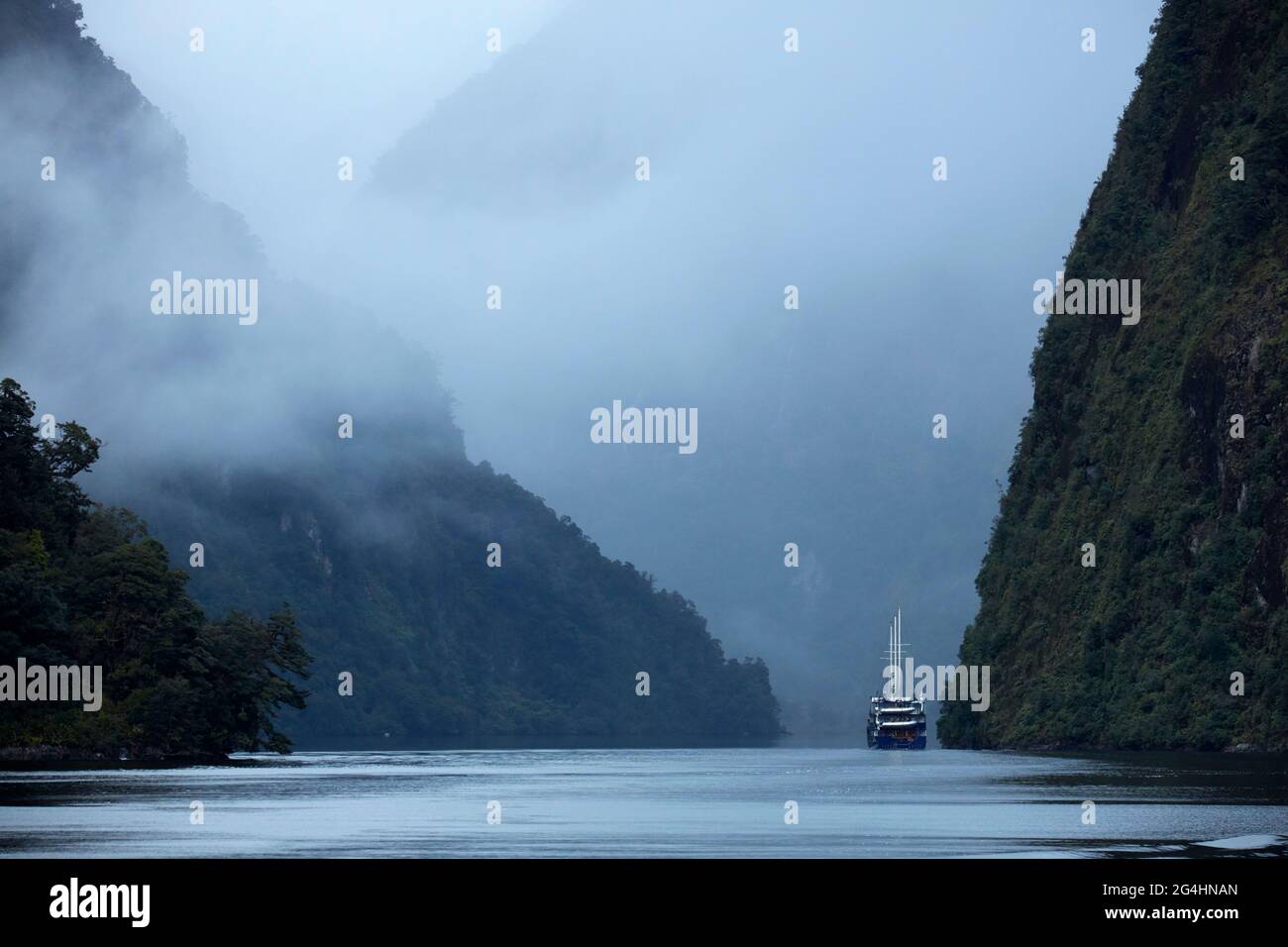 Rain storm and Fiordland Navigator Cruise Boat, Hall Arm, Doubtful ...