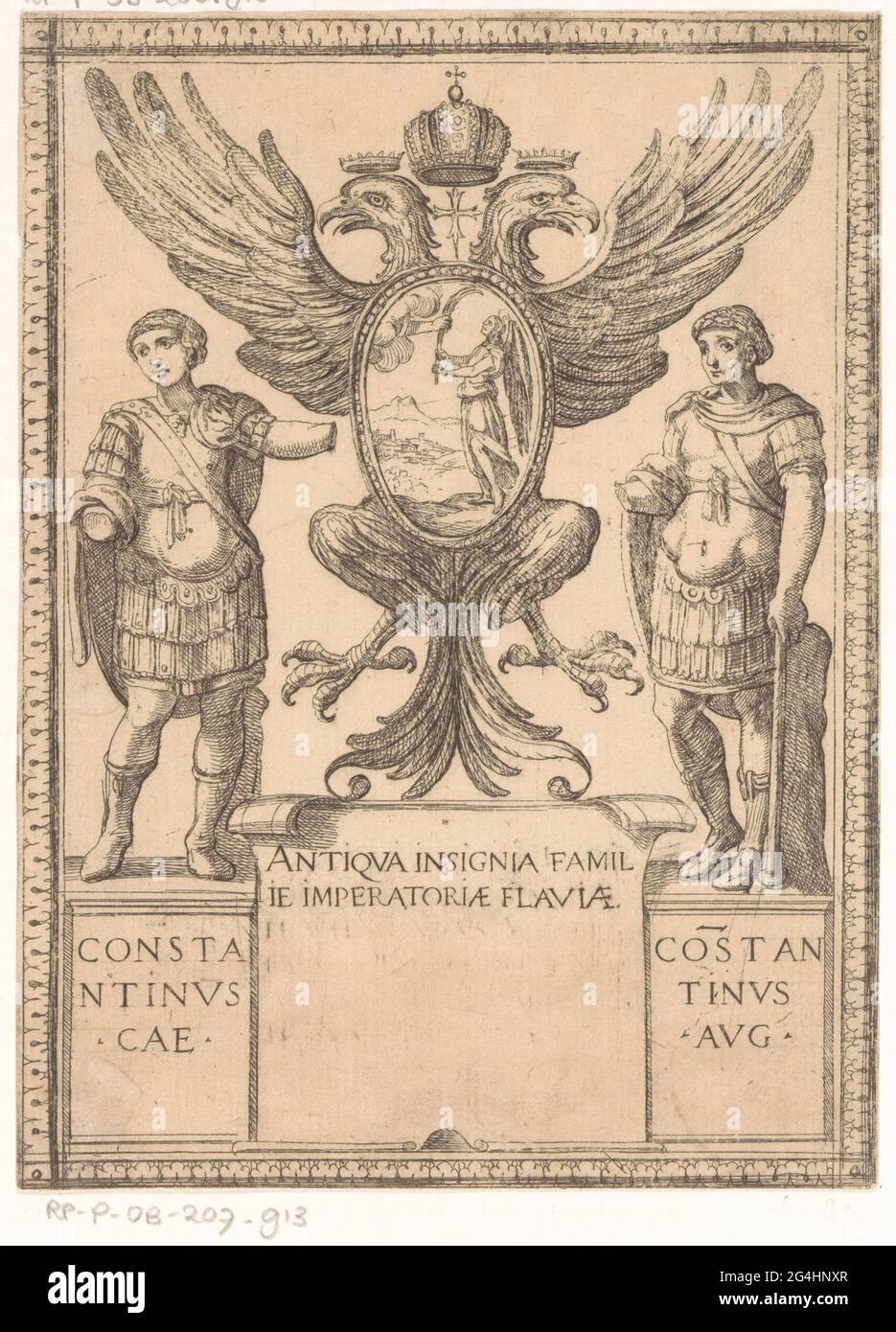 Two images of Constantijn next to the family crest of the flavangs ...