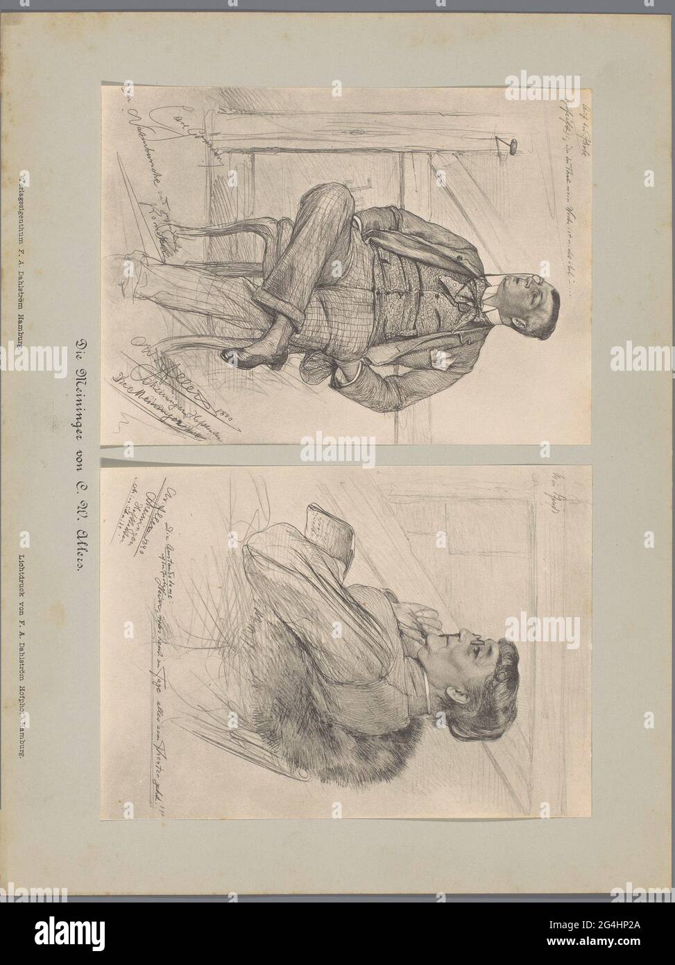 Two photo reproductions of drawings, representative portraits of an ...