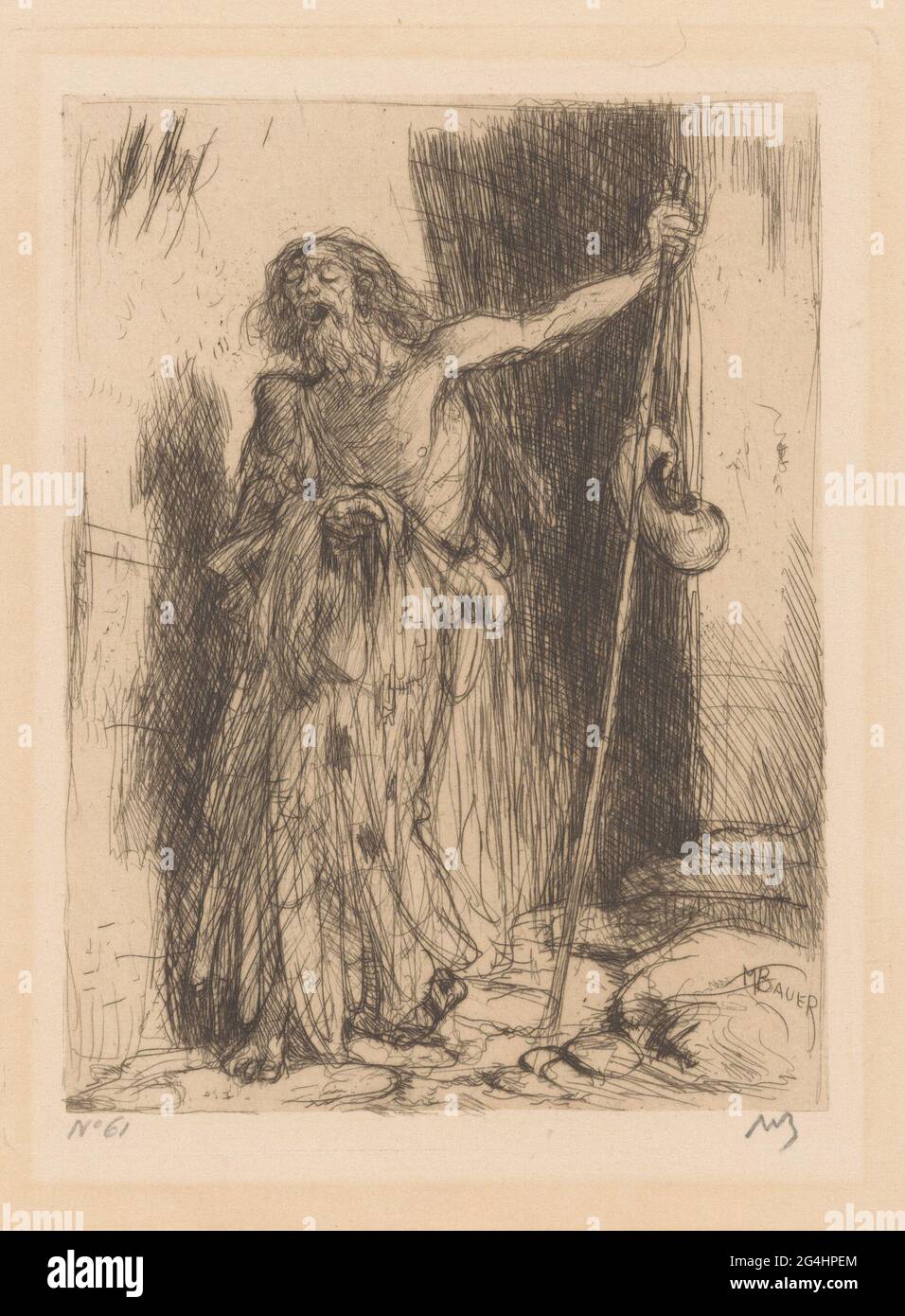 Blind beggar. A standing man dressed in rags and leans on a stick Stock ...