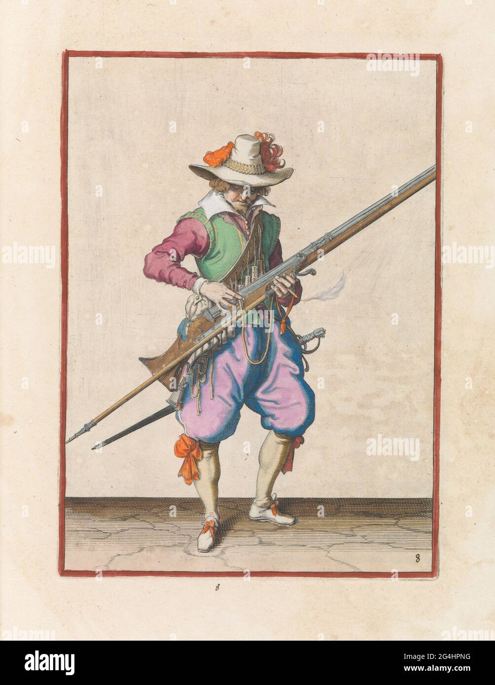 Soldier pressing his wick on the rooster of his musket; Corte ...