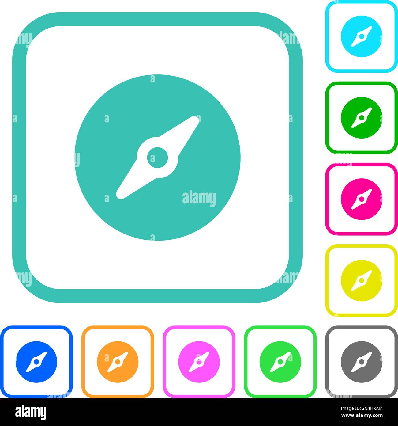 Simple compass vivid colored flat icons in curved borders on white ...