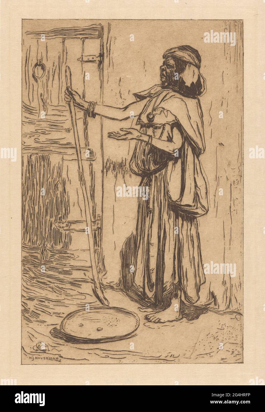 Begging figure with walking staff, possible in Morocco. A scale on the ...